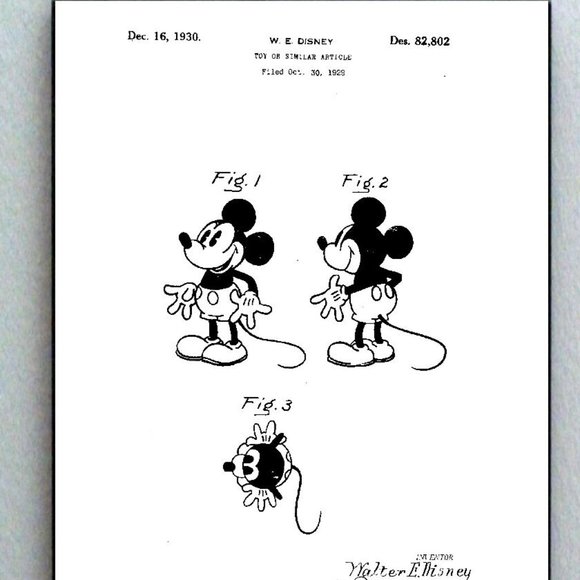 Art | Framed 85 X 11 Mickey Mouse Disney Original Patent Diagram Plans ...